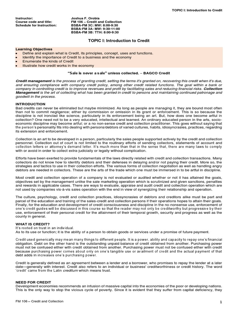 Introduction to Credit Fundamentals | PDF | Credit | Finance & Money ...