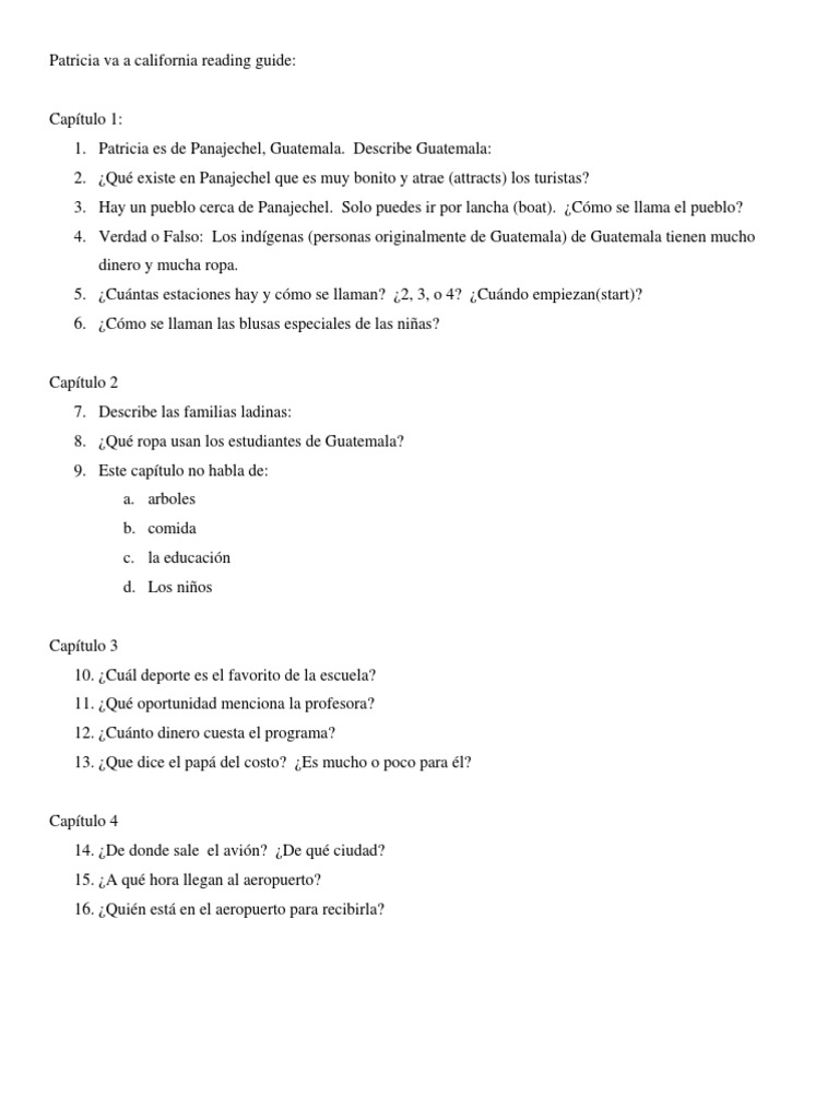 Patricia Va A California Reading Guide | PDF | Guatemala