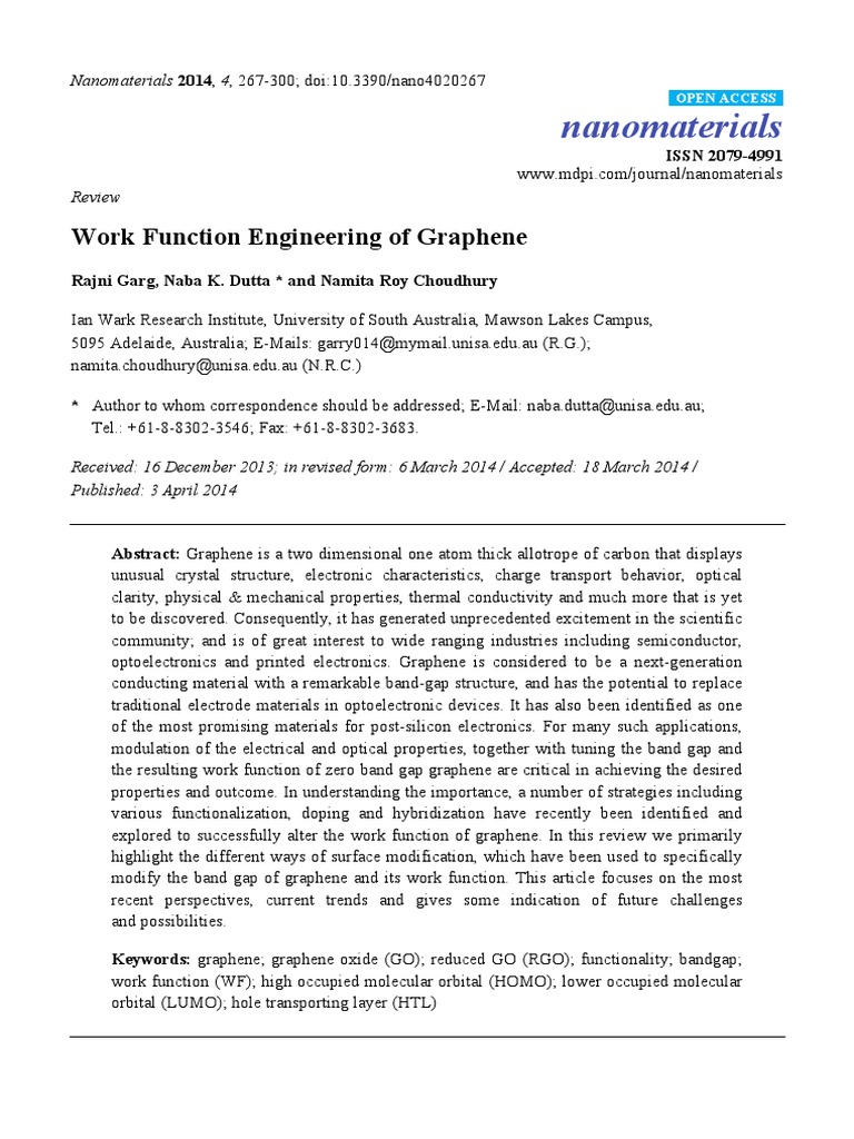Work Function Engineering of Graphene | PDF | Graphene | Field Effect Transistor
