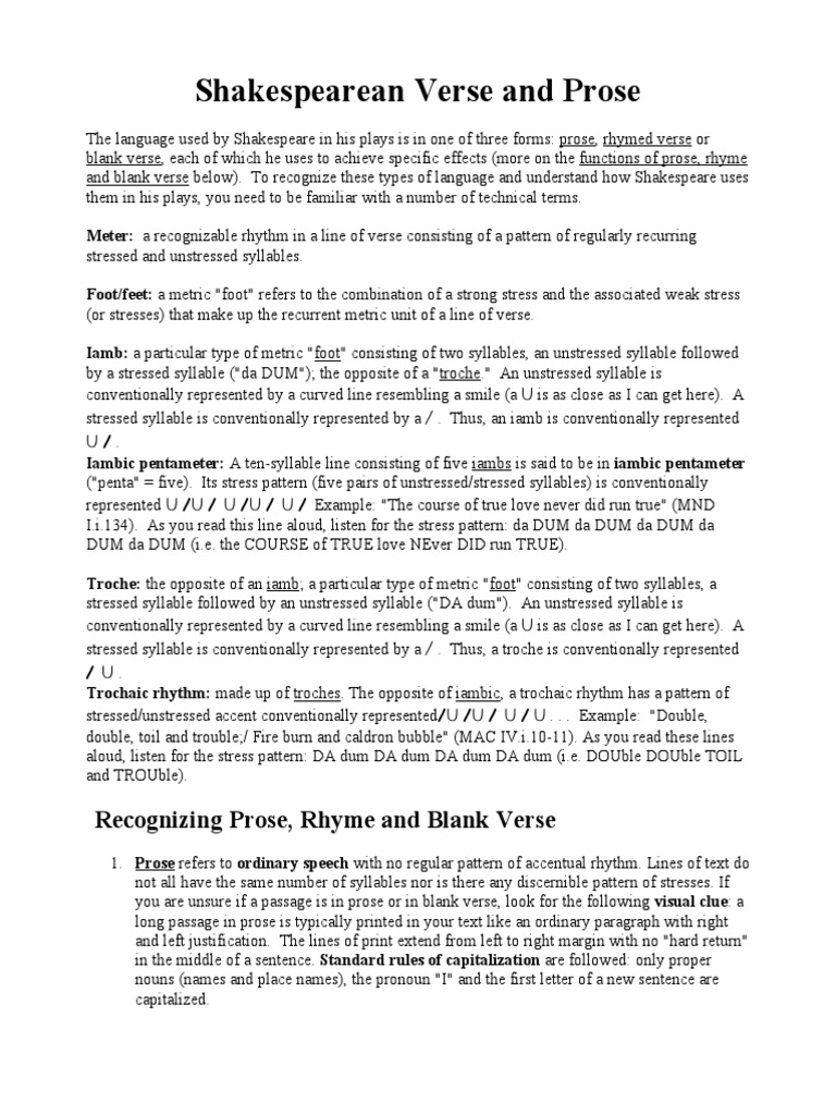 Shakespearean Verse and Prose Print | PDF | Metre (Poetry) | As You Like It