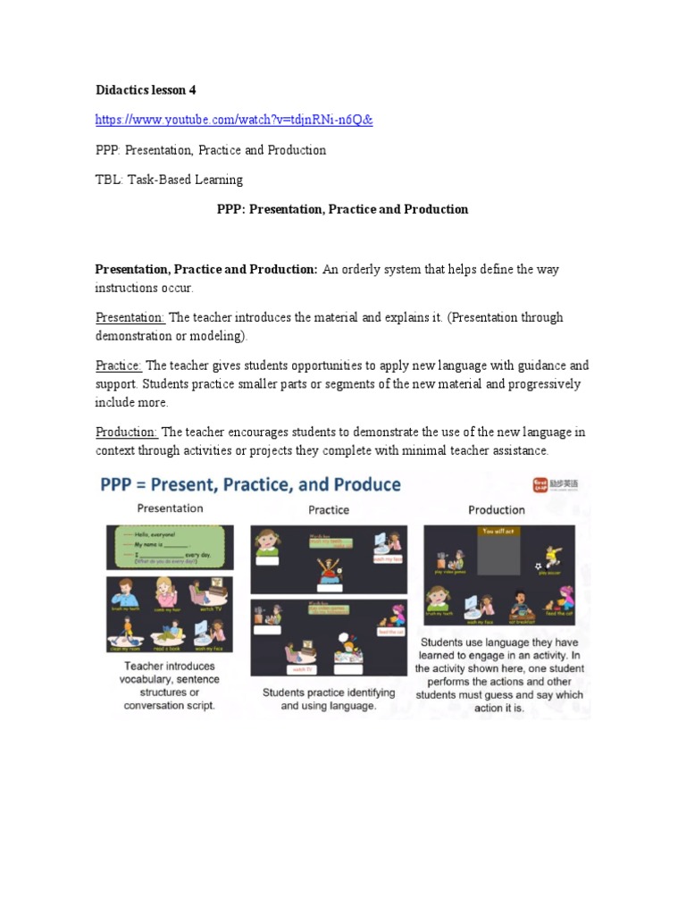 4 - PPP Presentation Practice and Production - TBL Task Based Learning Summary | PDF