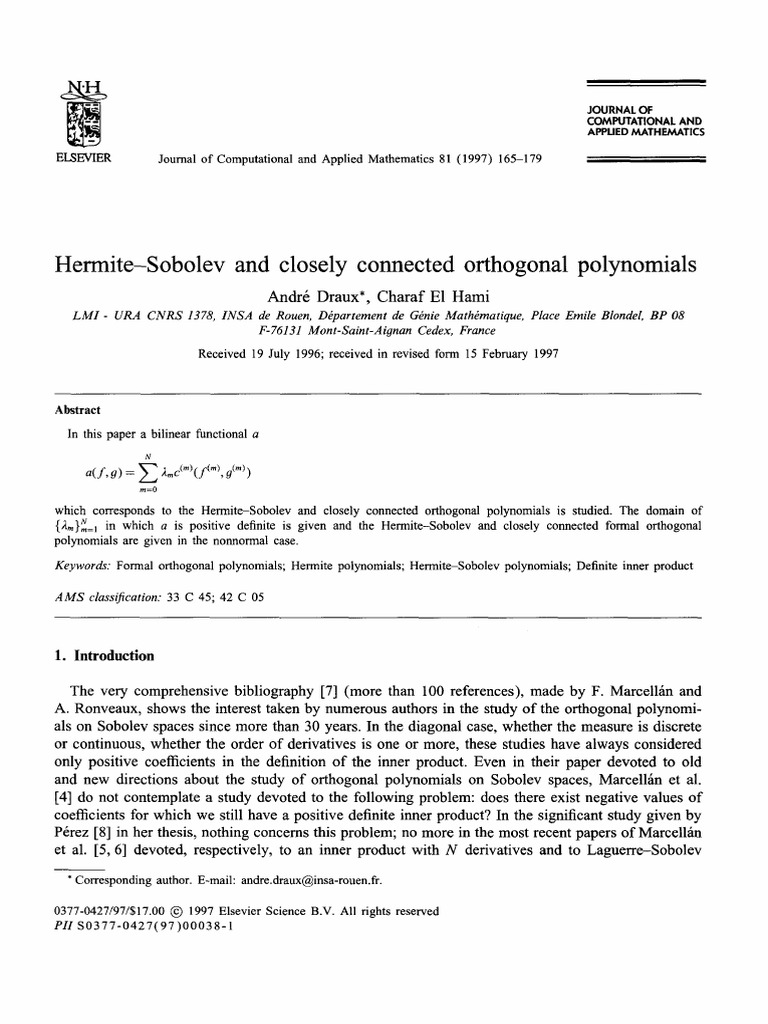 Hermite-Sobolev and Closely Connected Orthogonal Polynomials | PDF ...