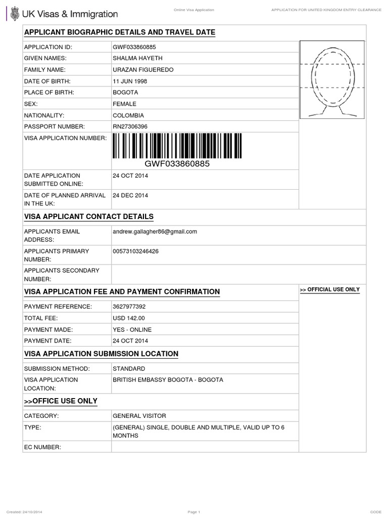 Applicant Biographic Details and Travel Date: Official Use Only ...