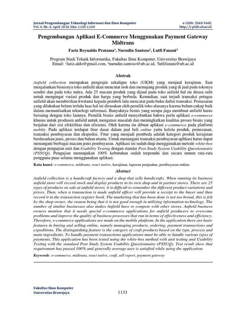 Pengembangan Aplikasi E-Commerce Menggunakan Payment Gateway Midtrans | PDF