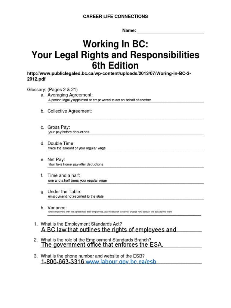 Working in BC Questions CLC 11 | Download Free PDF | Overtime | Employment