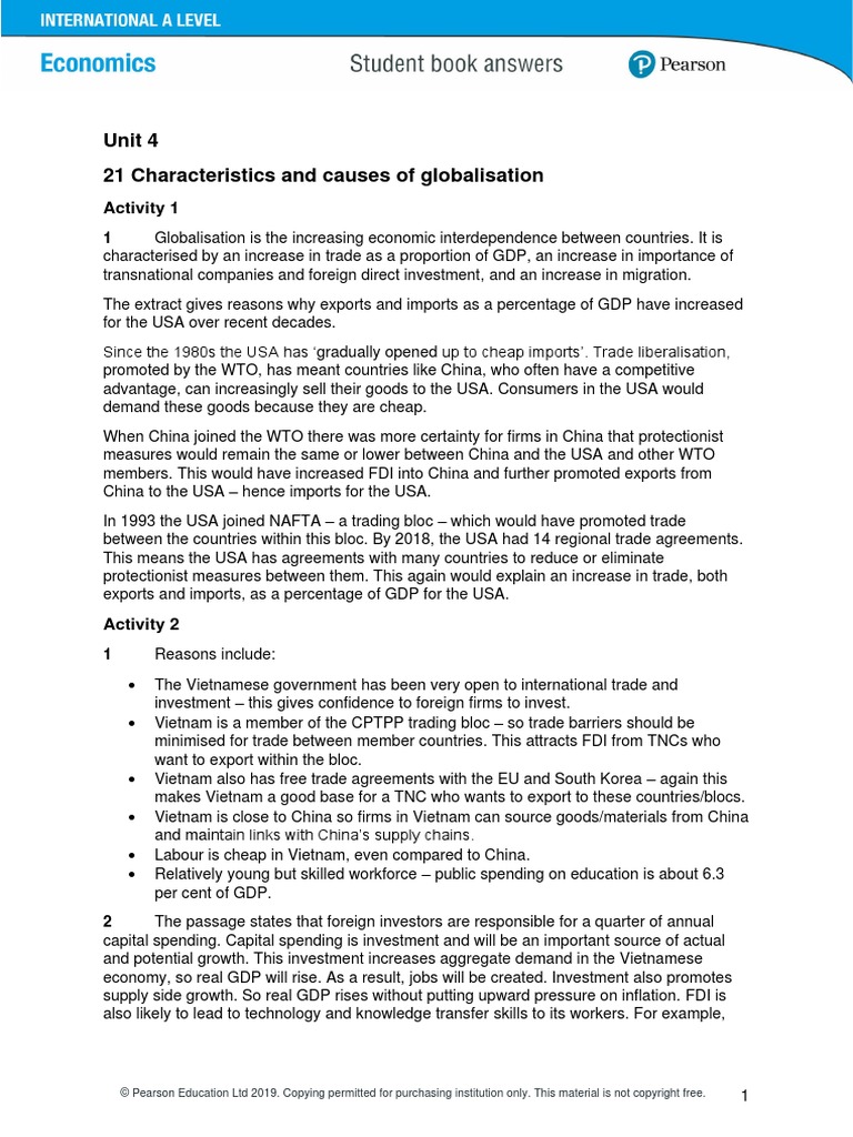 Unit 4 21 Characteristics and Causes of Globalisation: Activity 1 | PDF ...
