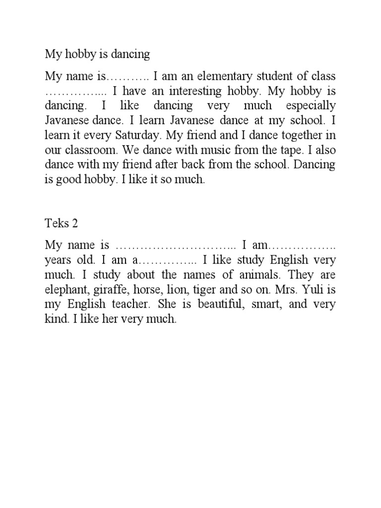 My Hobby Is Dancing | PDF