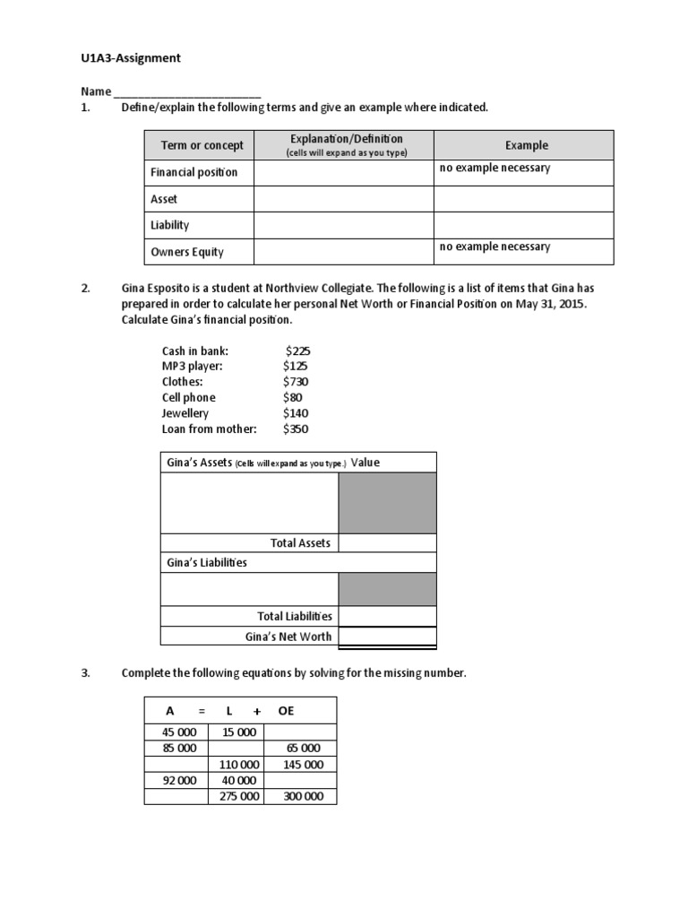 U1A3-Assignment: (Cells Will Expand As You Type) | PDF
