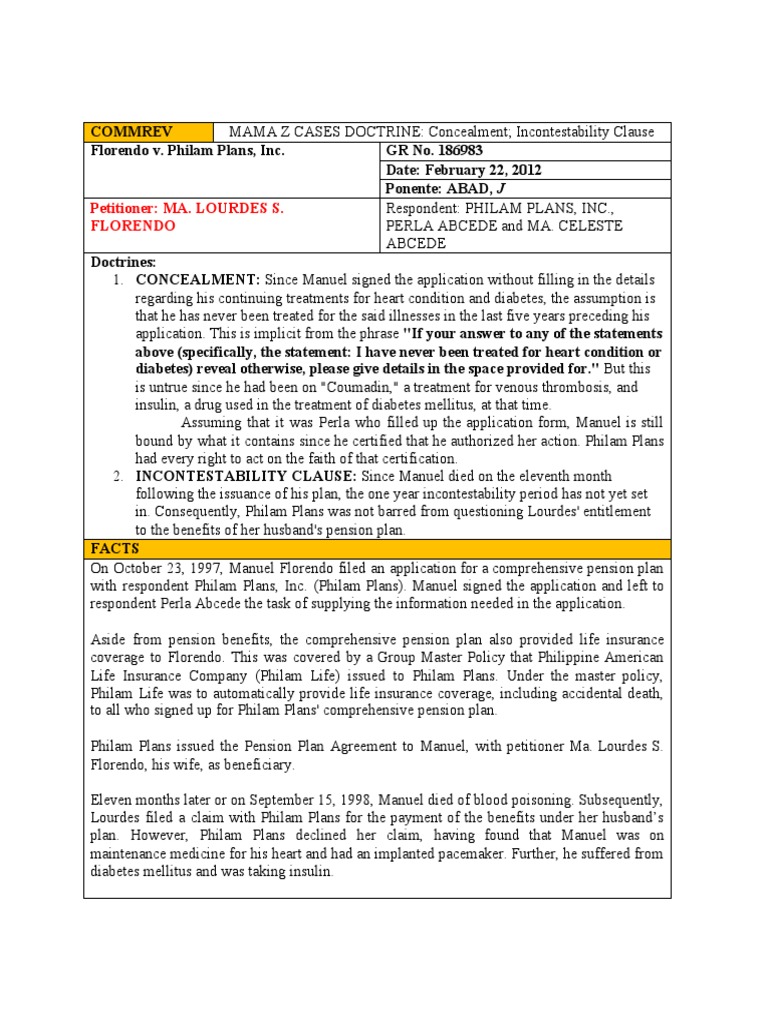 Philam Plans Incontestability Ruling | PDF | Life Insurance | Diabetes