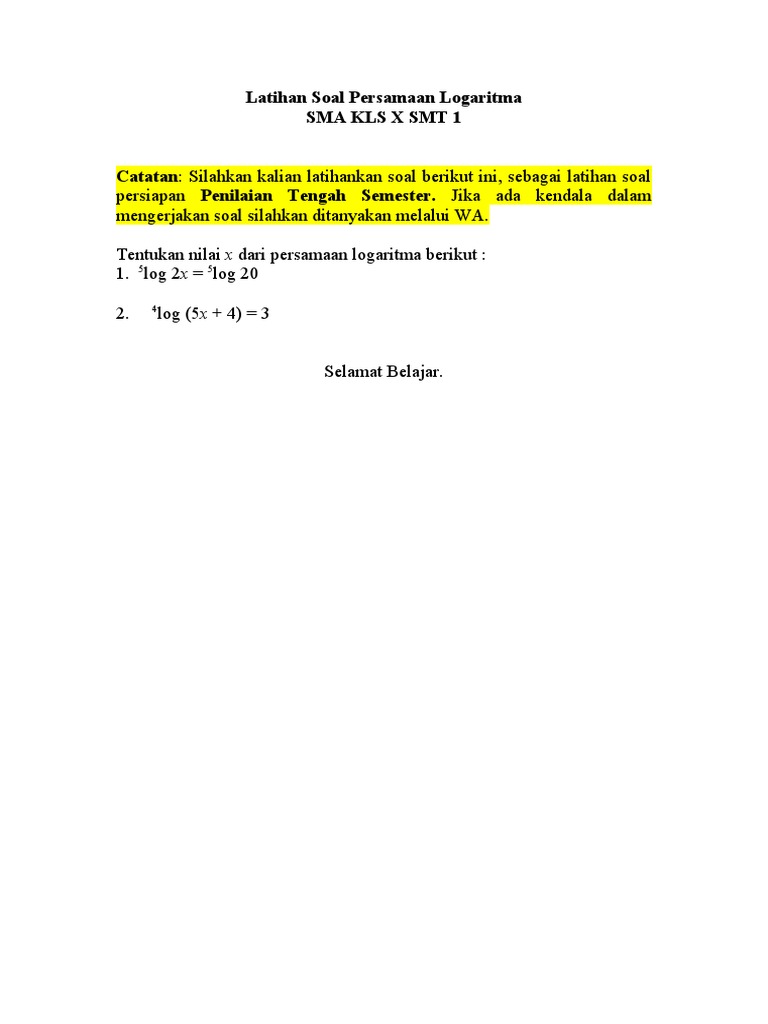 Latihan Soal Logaritma Kelas 10 | PDF