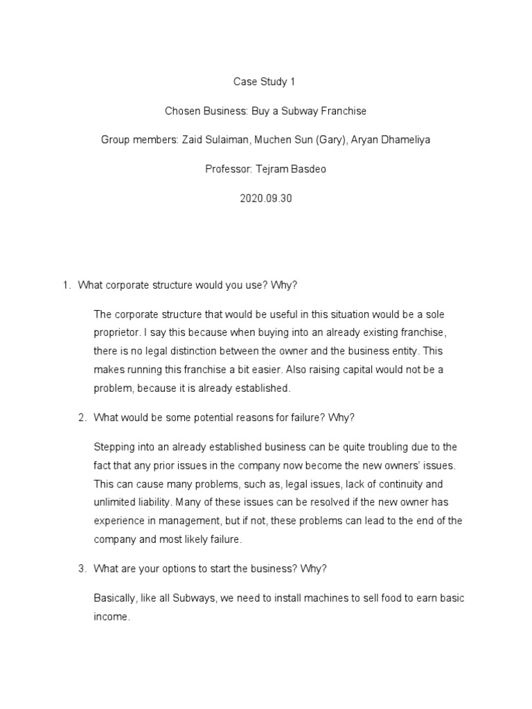 Subway Case Study 1 | PDF | Franchising | Foods