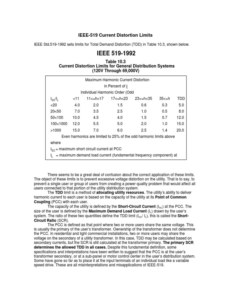 IEEE-519 PORCENTAGEM DE HARMOCICA ADMITIDAS Limits | PDF | Transformer | Electromagnetism