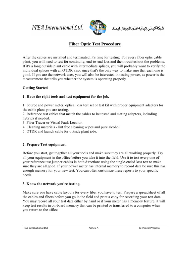 Otdr and Power Meter Test Procedure 2 | PDF | Optical Fiber ...