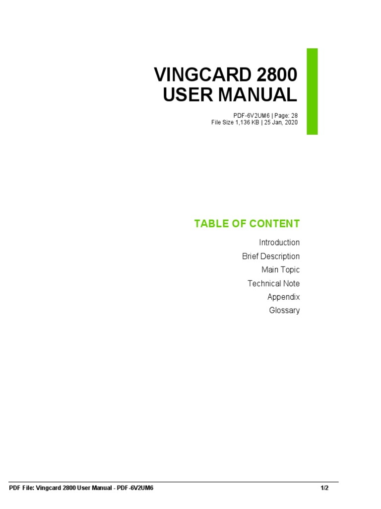 Vingcard 2800 User Manual - 7563084a795fdf26cf18e475806ac1 | PDF