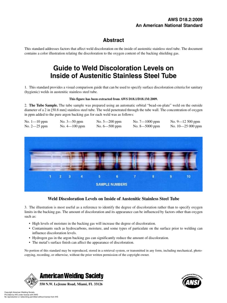 Aws D18.2-2009 Guide To Weld Discoloration Levels On Inside of ...