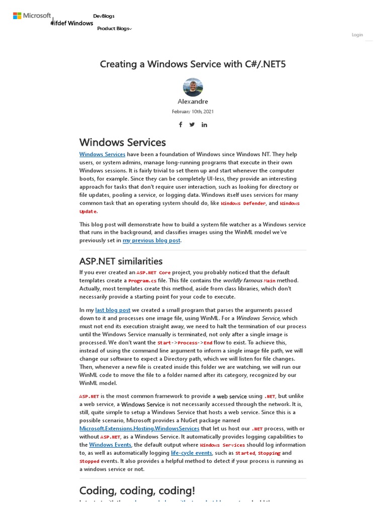 Creating A Windows Service With C# - .NET5 - #Ifdef Windows | PDF ...