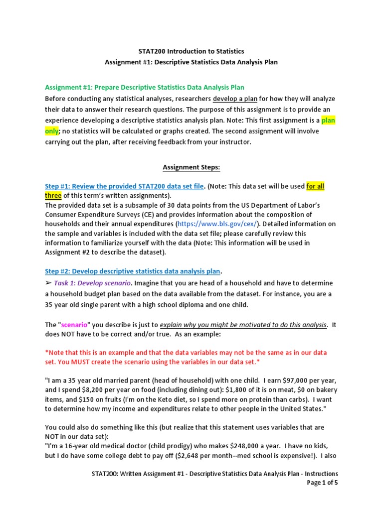 Assignment #1 Descriptive Statistics Data Analysis Plan | PDF | Data ...