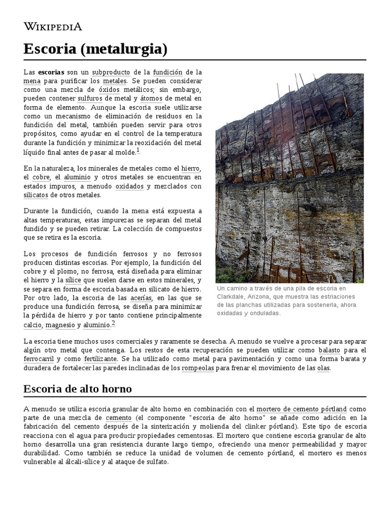 Escoria: Definición y Usos Metalúrgicos | PDF | Rieles | Elementos químicos