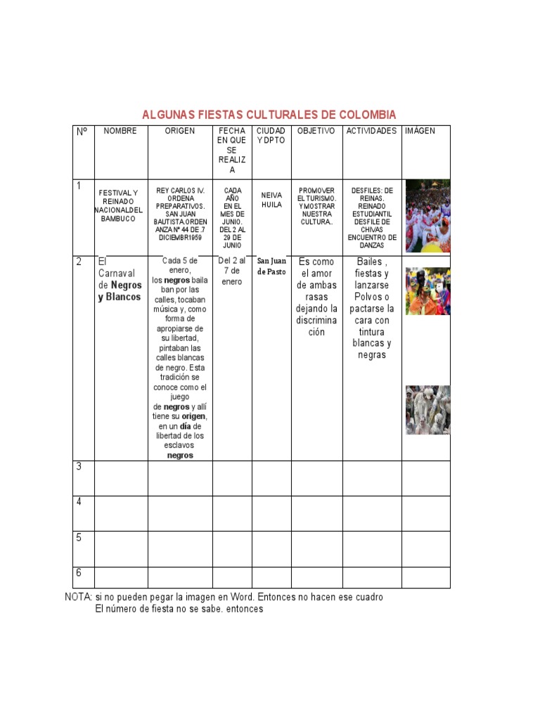Algunas Fiestas Culturales de Colombia | PDF | Evento festivo (incluido ...