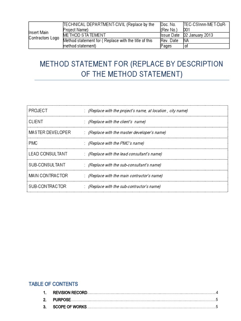 TEC-033000.2-MET-DoR - (Method Statement For Constructions of Pile Caps ...