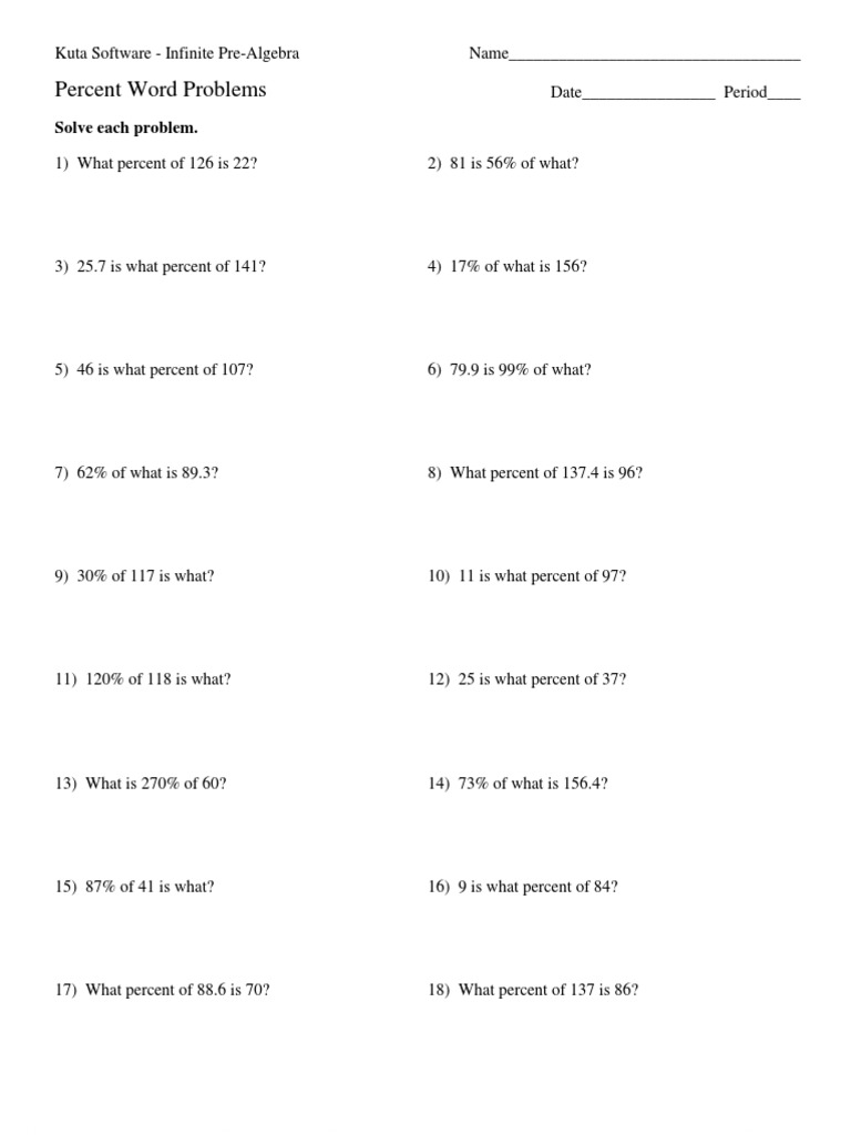 Percent Word Problems: Solve Each Problem | PDF | Teaching Mathematics