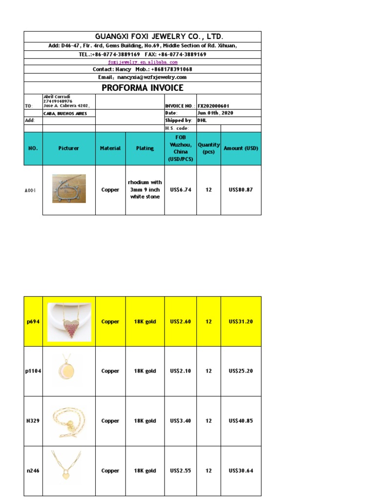 Invoice Jewelry | PDF | Gold | Precious Metals