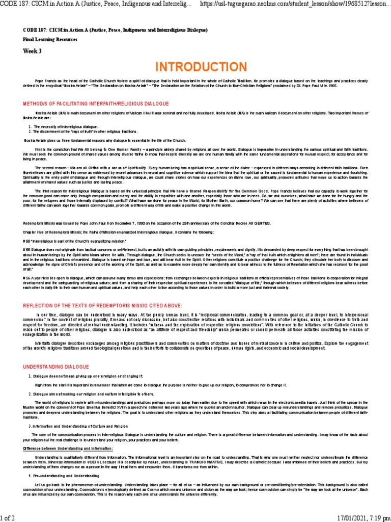 Week 3 | PDF | Interfaith Dialogue | Catholic Church
