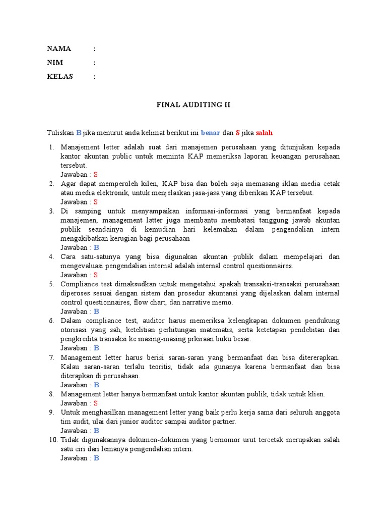 NUR SYAM SYAM (Final AUDITING II) | PDF