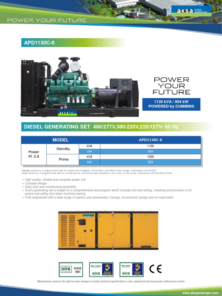 Aksa 1130kva | PDF | Mains Electricity | Electric Generator