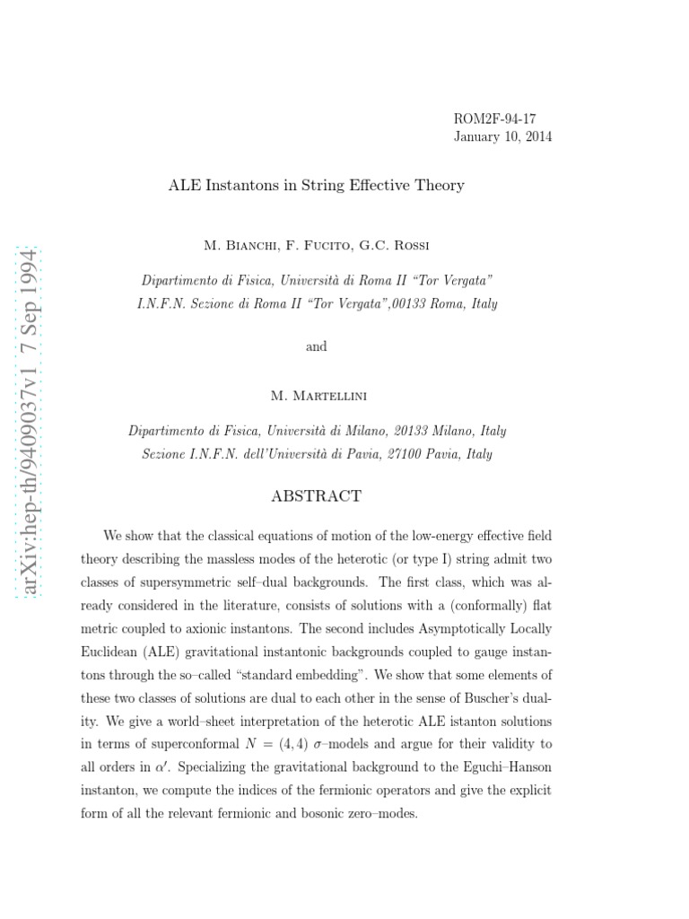 ALE Instantons in String Effective Theor | PDF | String Theory | Gauge Theory