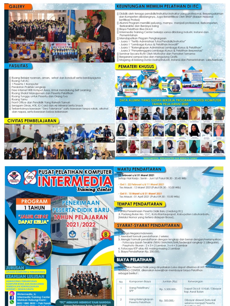Brosur Pelatihan Kerja Intermedia Training Center (ITC) PROGRAM 1 TAHUN ...