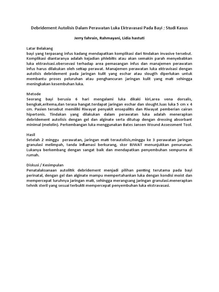 Debridement Autolisis Dalam Perawatan Luka Ektravasasi Pada Bayi | PDF