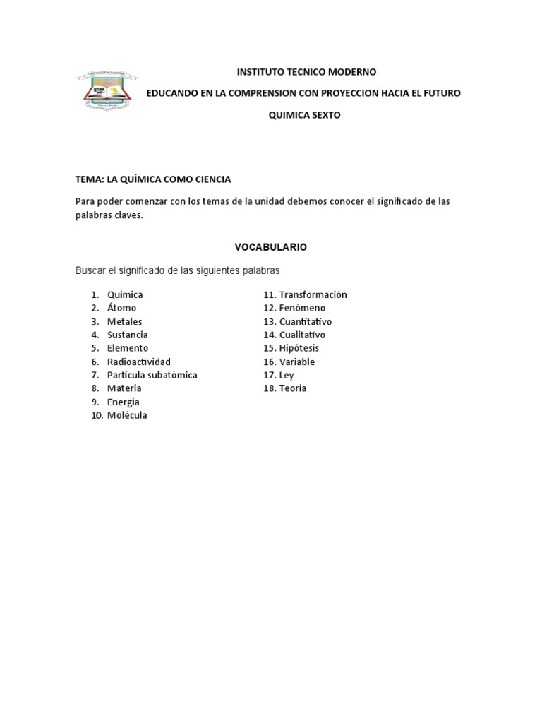 Vocabulario Quimica | PDF