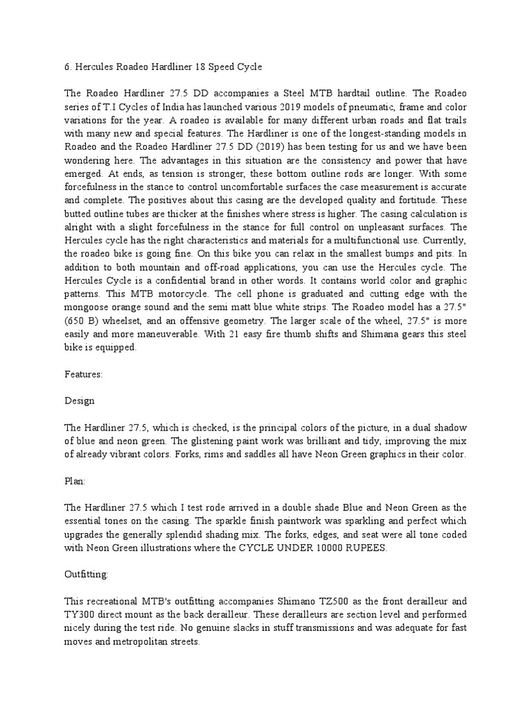 Hercules Roadeo Hardliner 18 Speed Cycle | PDF | Land Transport | Vehicles