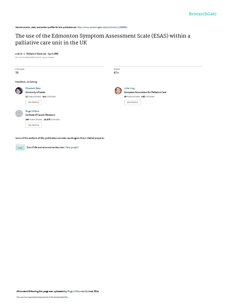The Use of The Edmonton Symptom Assessment Scale (ESAS) Within A ...