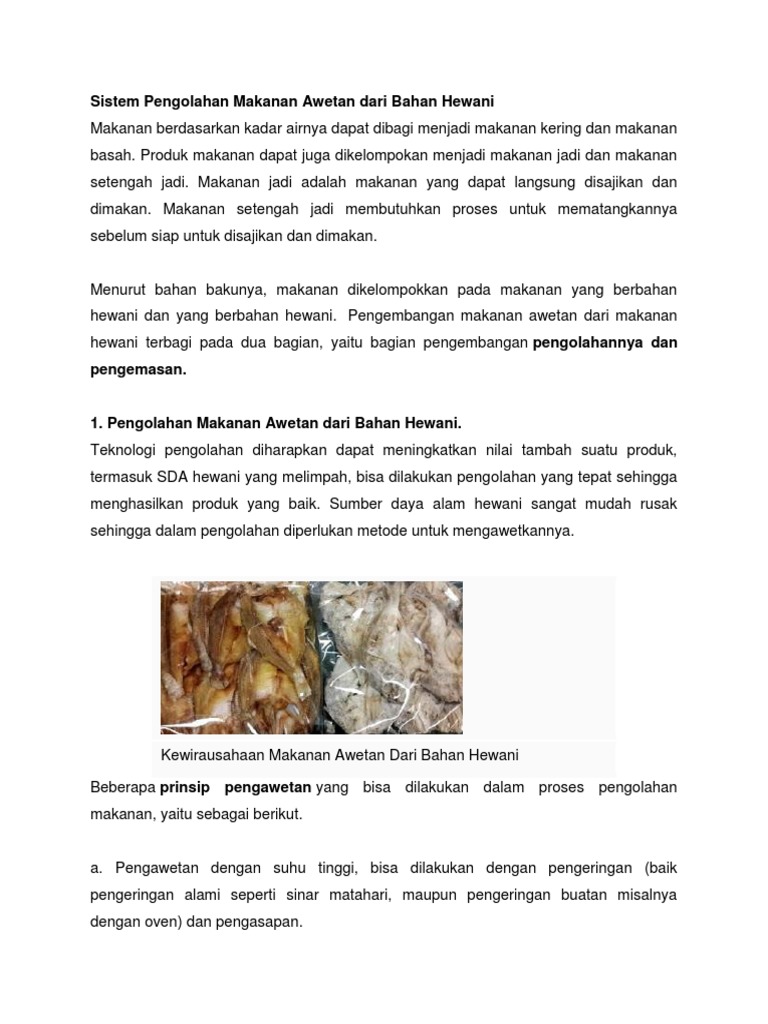 Sistem Pengolahan Makanan Awetan Dari Bahan Hewani | PDF