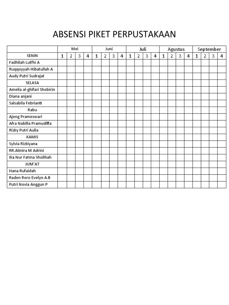 Absensi Piket Perpustakaan | PDF