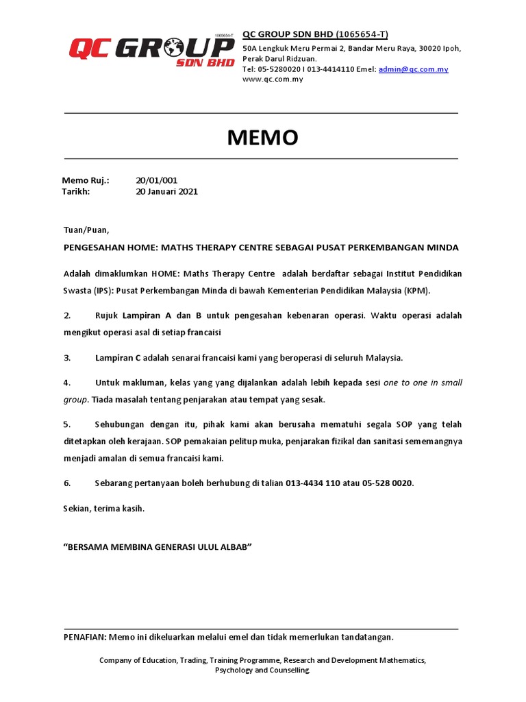 001 Memo Pengesahan Dan Lampiran | PDF