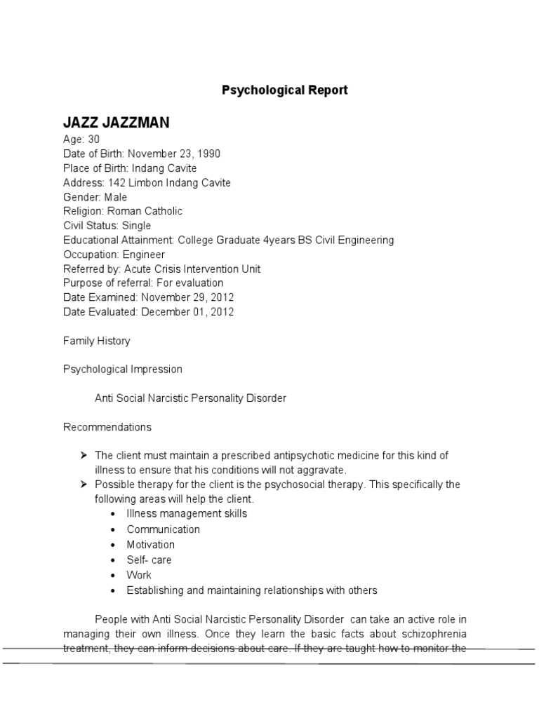 Psych Report Sample | PDF