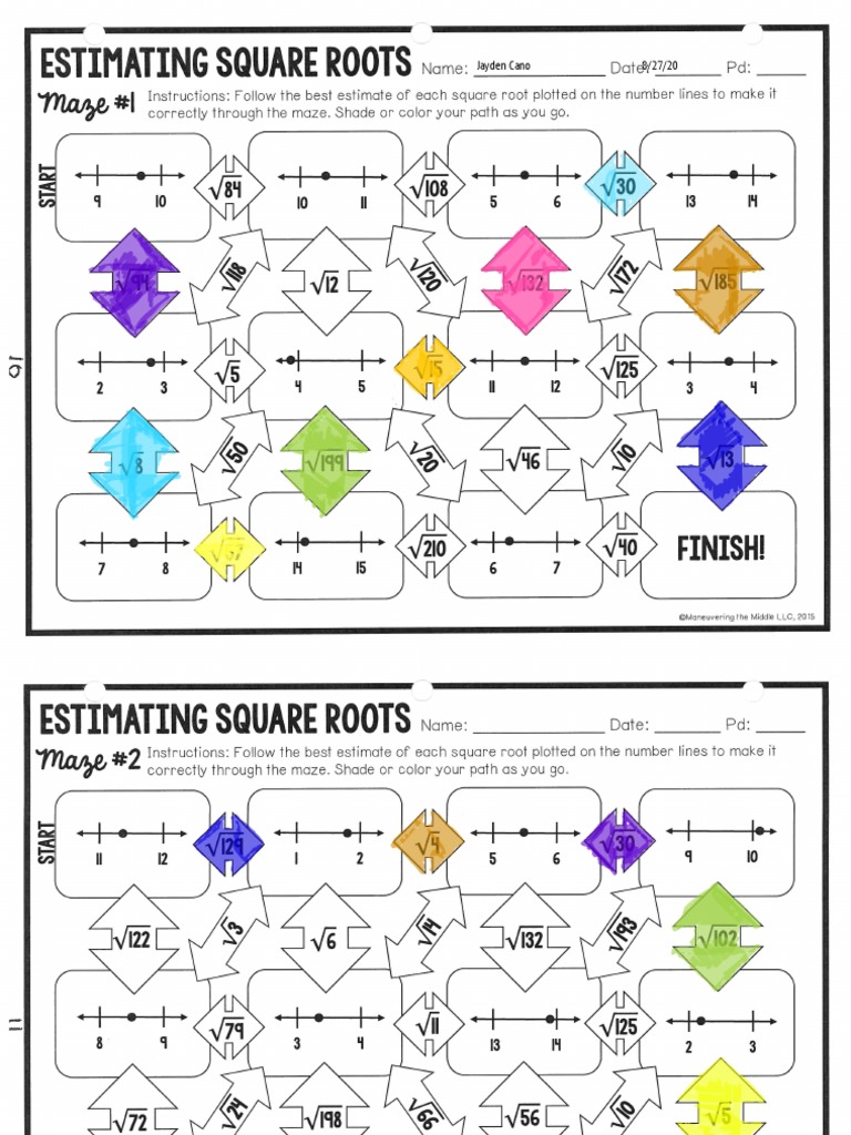 Kami Export - Math - Maze Estimating Square Roots | PDF