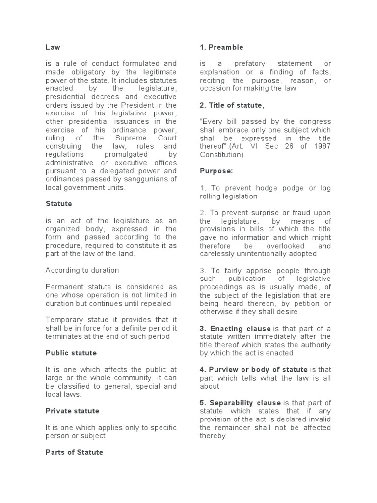 Statcon Reviewer | PDF | Statutory Interpretation | Overbreadth Doctrine