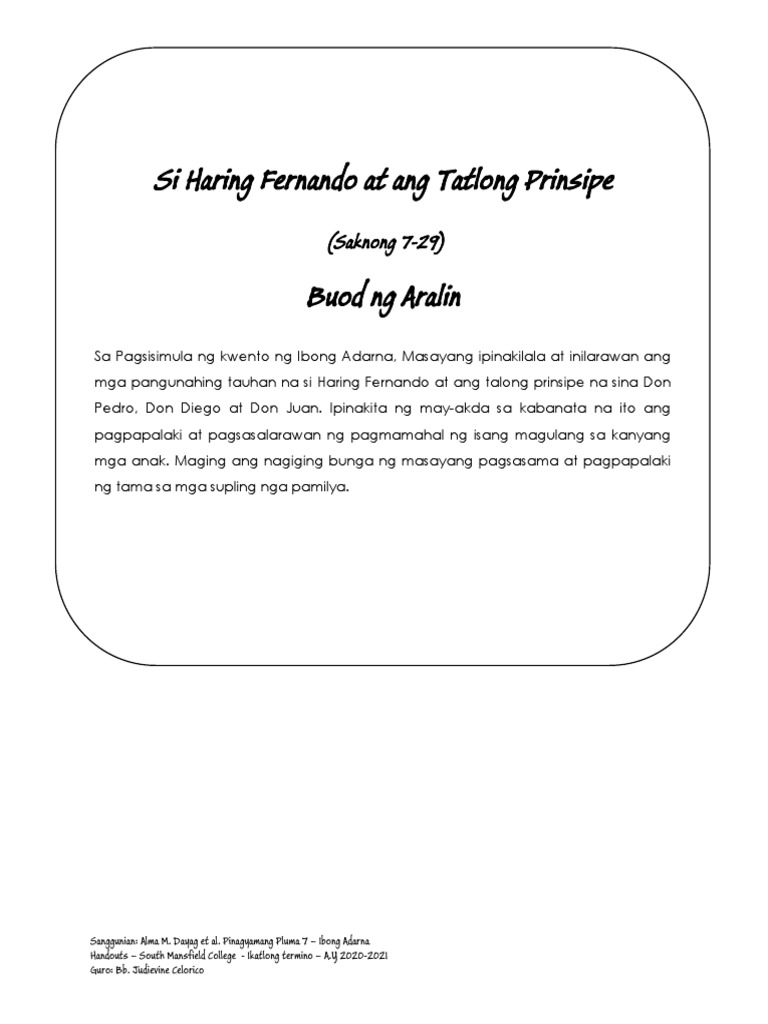 Si Haring Fernando at Ang 3 Prinsipe - Saknong 7-29 | PDF
