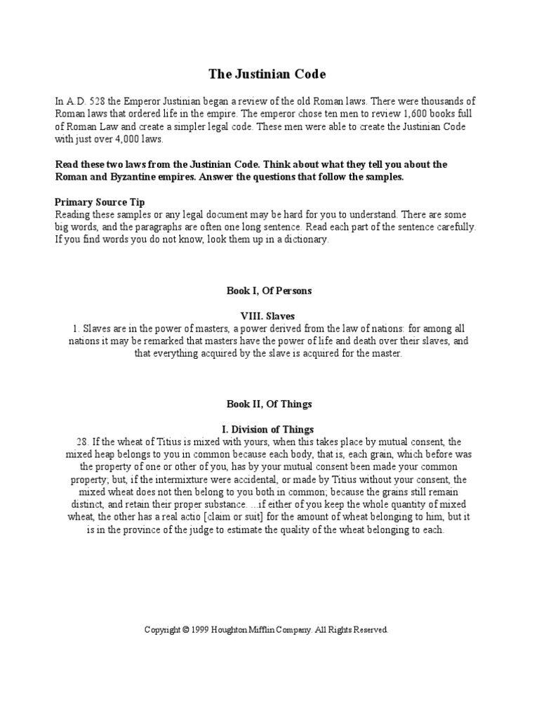The Justinian Code Answers | PDF | Property | Roman Empire