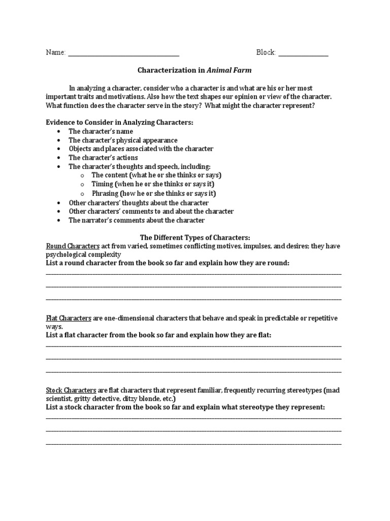 Characterization in Animal Farm | PDF | Human Nature | Psychological ...