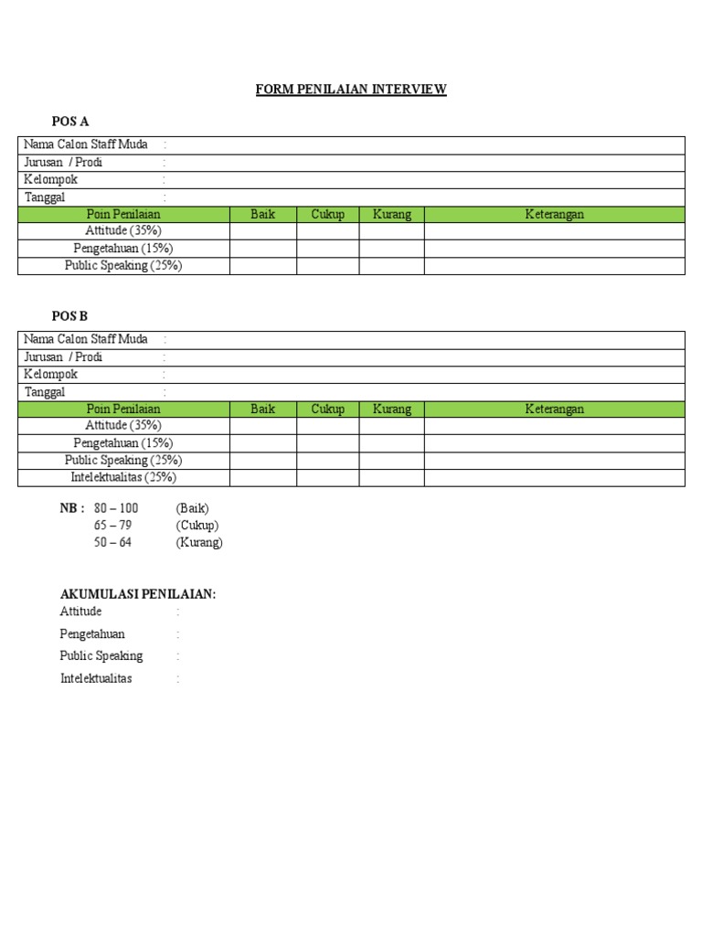 Form Penilaian Interview | PDF