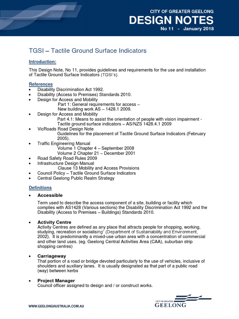 Design Notes: Tgsi - Tactile Ground Surface Indicators | PDF | Traffic ...