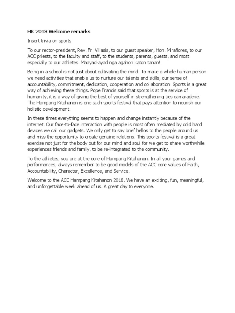 Sample Welcome Remarks | PDF