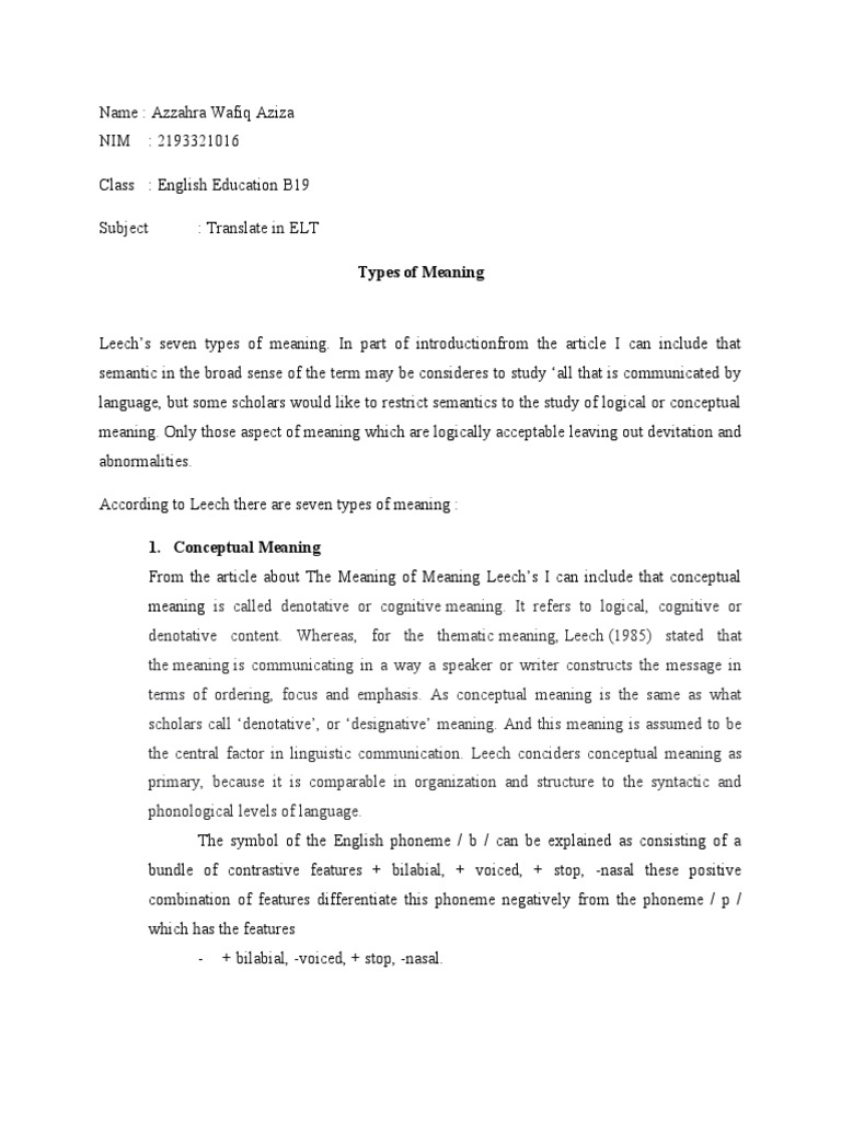 Types of Meaning | PDF | Semantics | English Language