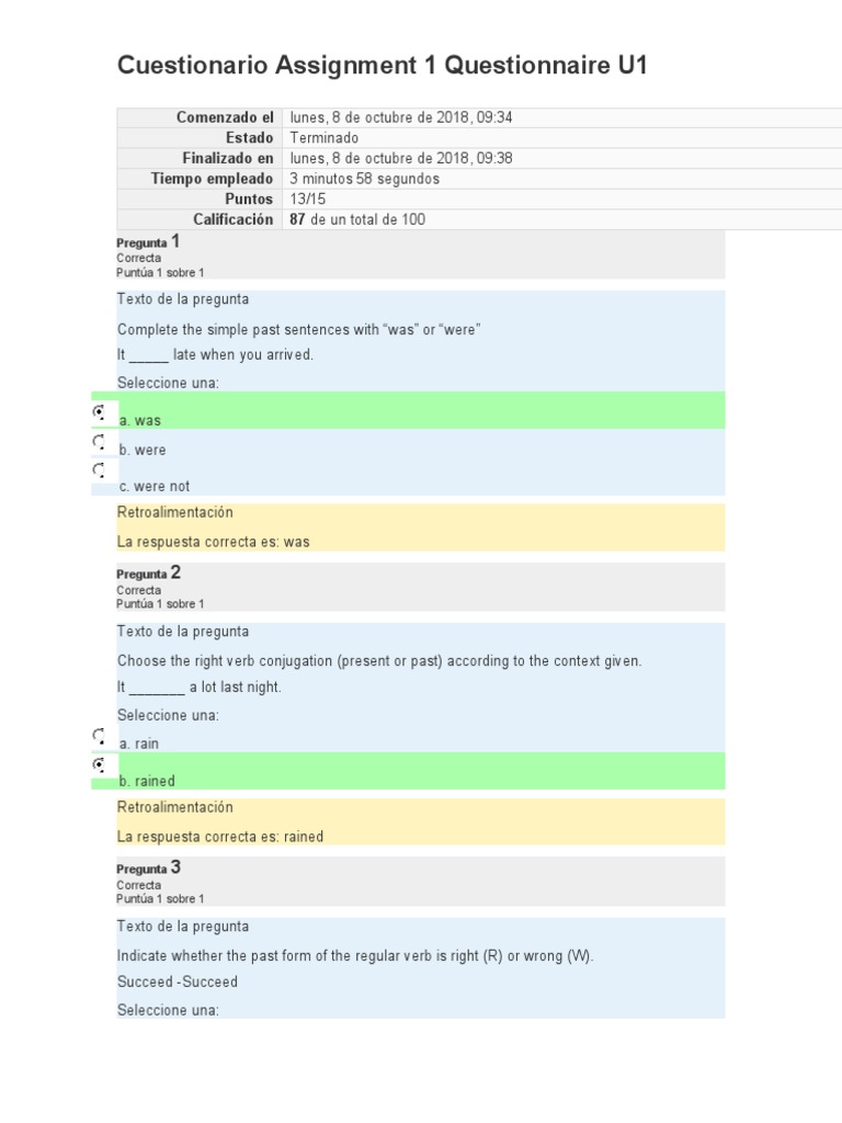Assignment 1 Questionnaire U1 | PDF