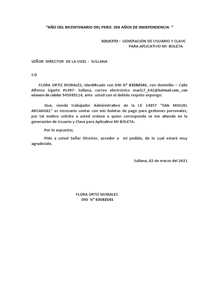 Modelo Solicitud Ugel Peru | PDF